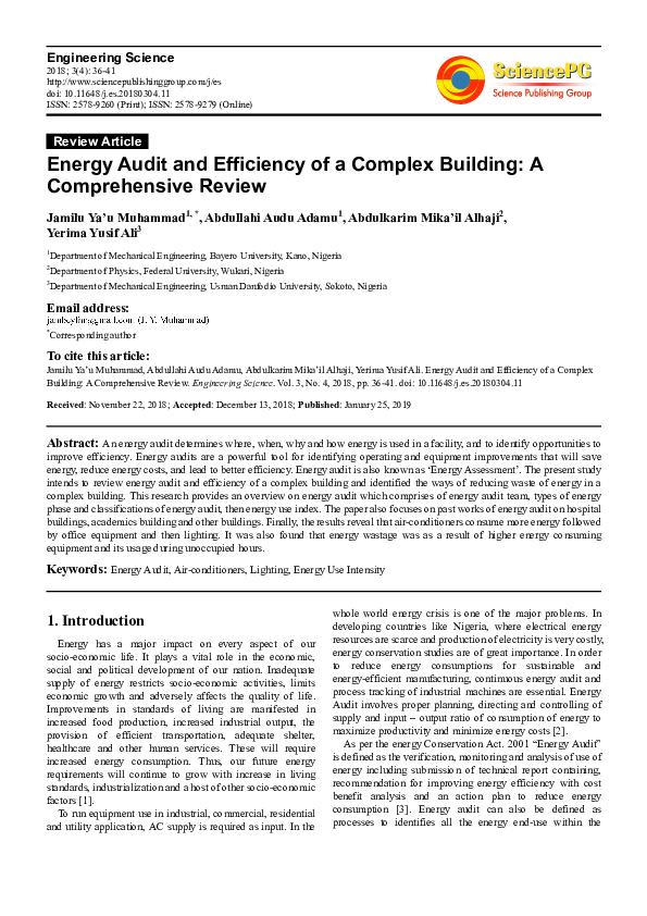 (PDF) Energy Audit and Efficiency of a Complex Building: A ...