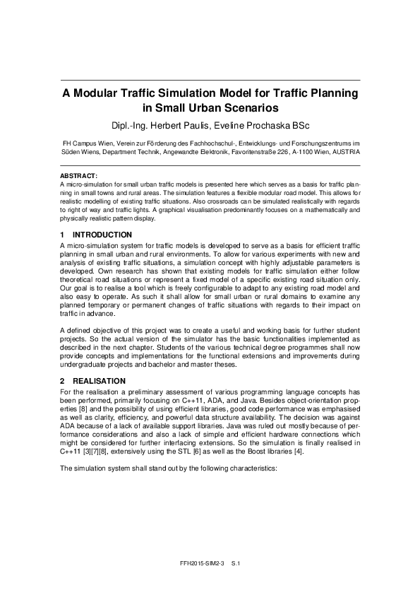 (PDF) A Modular Traffic Simulation Model for Traffic Planning in Small Urban Scenarios