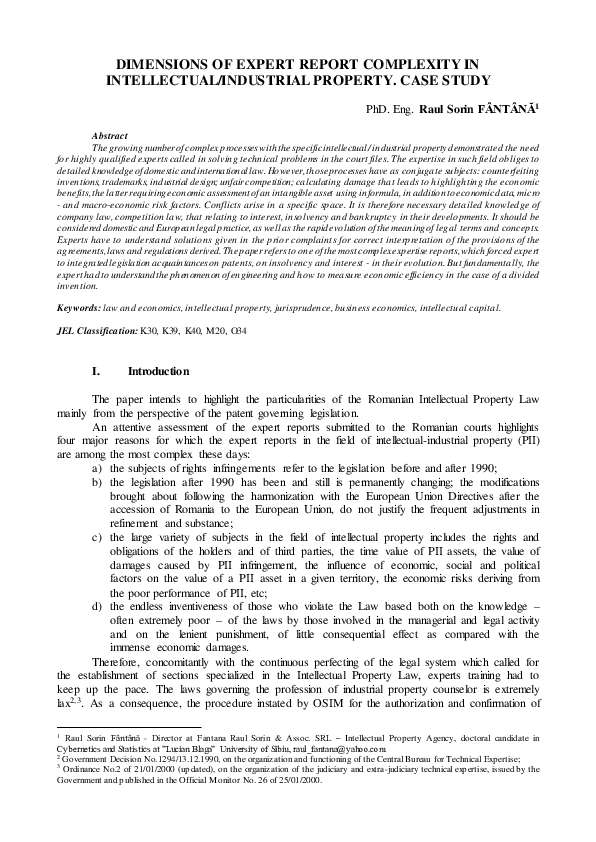 (PDF) Dimensions Of Expert Report Complexity In Intellectual/Industrial ...