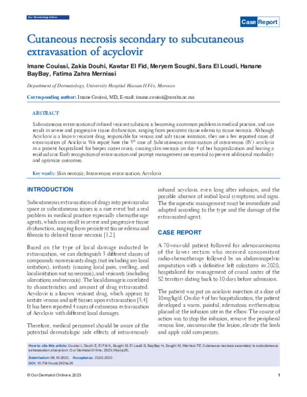 (PDF) Cutaneous necrosis secondary to subcutaneous extravasation of ...
