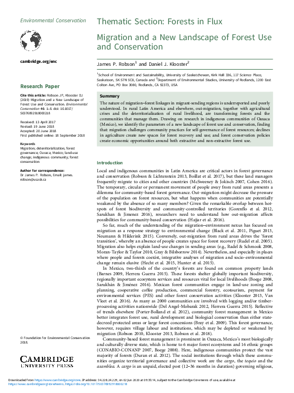 (PDF) Migration and a New Landscape of Forest Use and Conservation