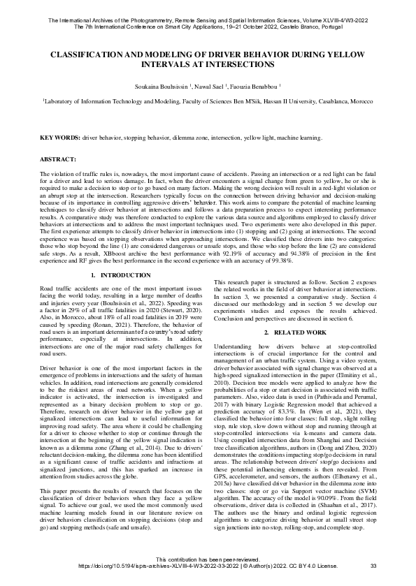 (PDF) Classification and Modeling of Driver Behavior During Yellow ...