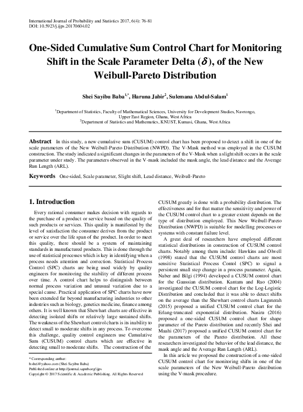 (PDF) One-Sided Cumulative Sum Control Chart for Monitoring Shift in the Scale Parameter Delta ...