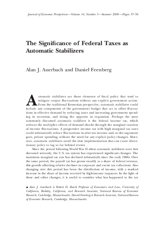 (PDF) The Significance of Federal Taxes as Automatic Stabilizers