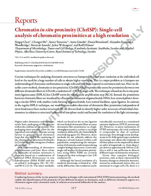 (PDF) Chromatin in situ proximity (ChrISP): Single-cell analysis of ...
