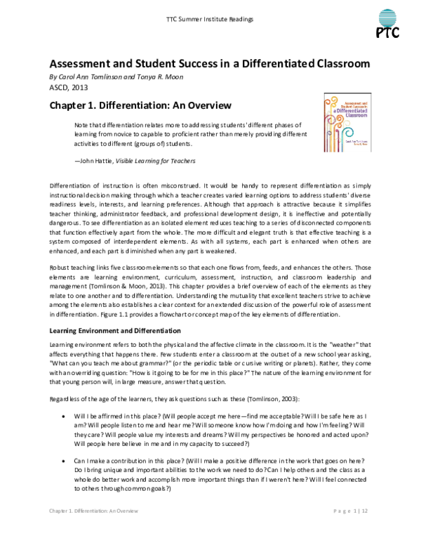 (PDF) Assessment and Student Success in a Differentiated Classroom