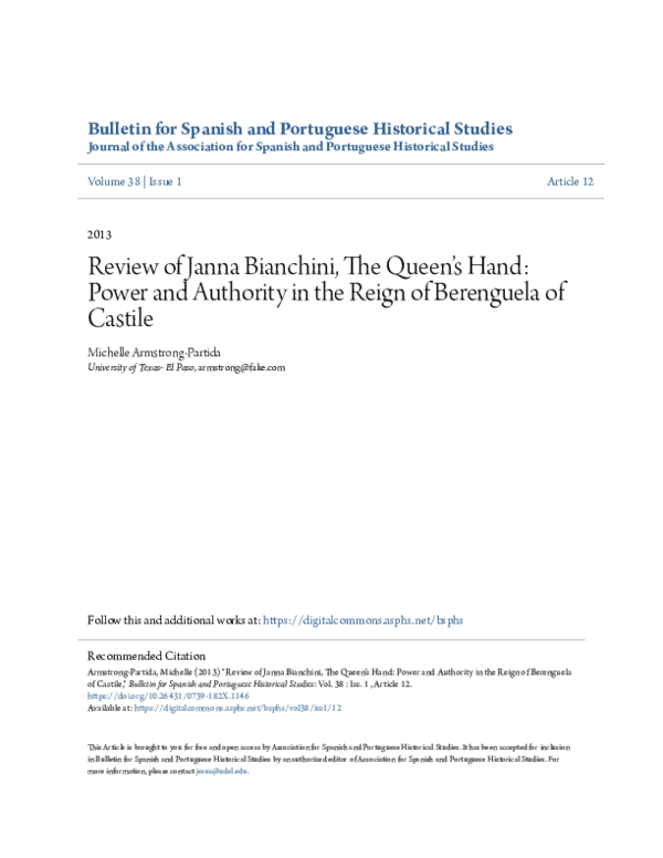 (PDF) Review of Janna Bianchini, The Queen’s Hand: Power and Authority ...