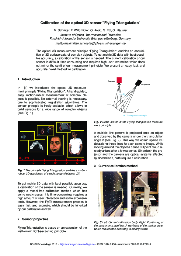 (PDF) Calibration of the optical 3D sensor" Flying Triangulation