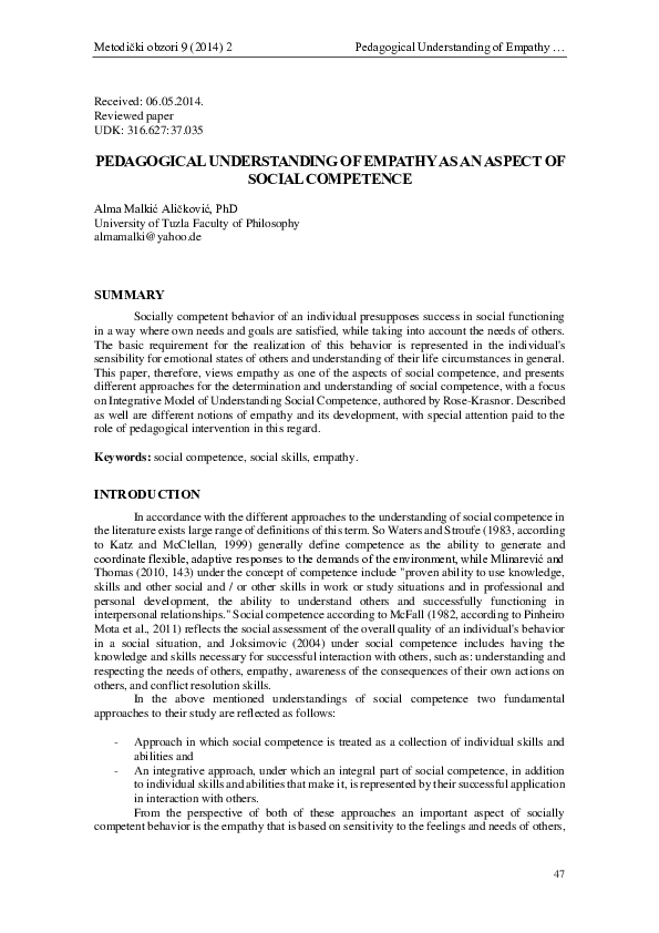 (PDF) Pedagogical Understanding of Empathy as an Aspect of Social Competence