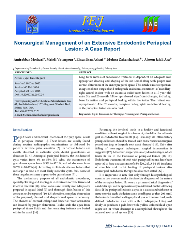 (PDF) Nonsurgical treatment of an extensive radiolucent lesion, a case ...