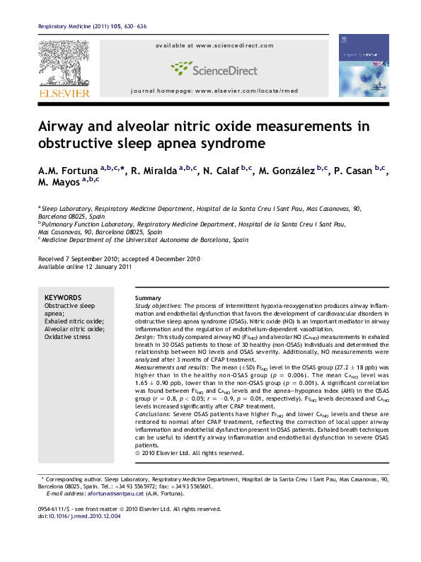 (PDF) Airway and alveolar nitric oxide measurements in obstructive ...