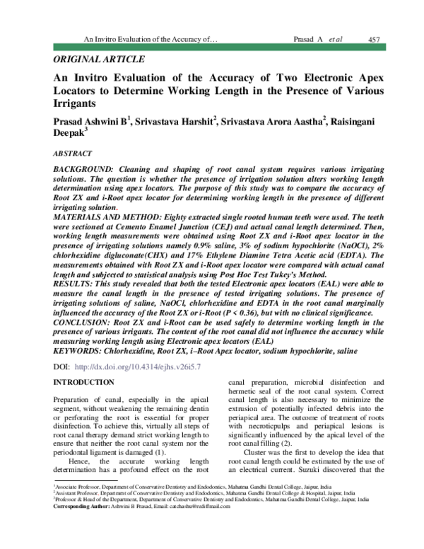 (PDF) An in Vitro Evaluation of the Accuracy of Two Electronic Apex ...