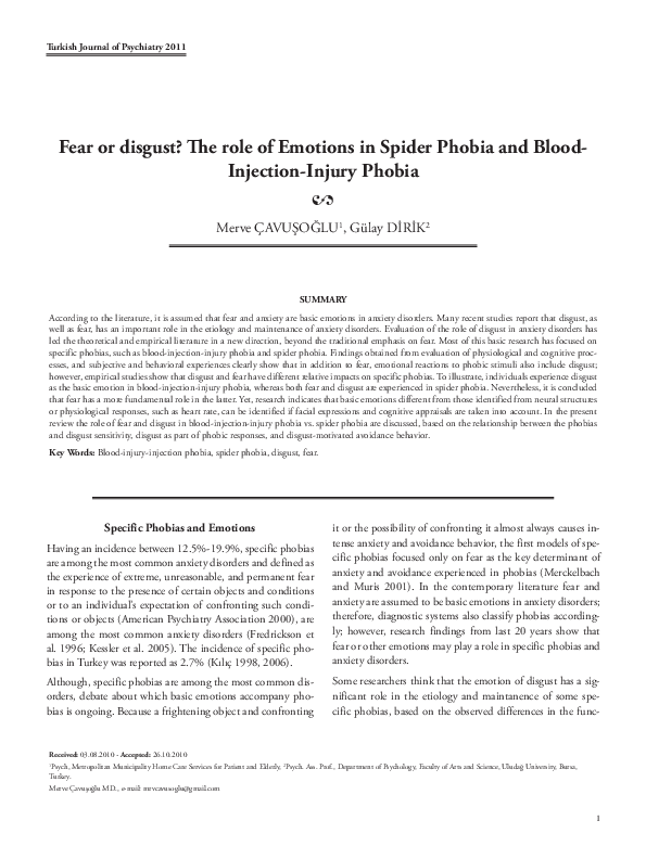 (PDF) Fear or disgust? The role of emotions in spider phobia and blood ...