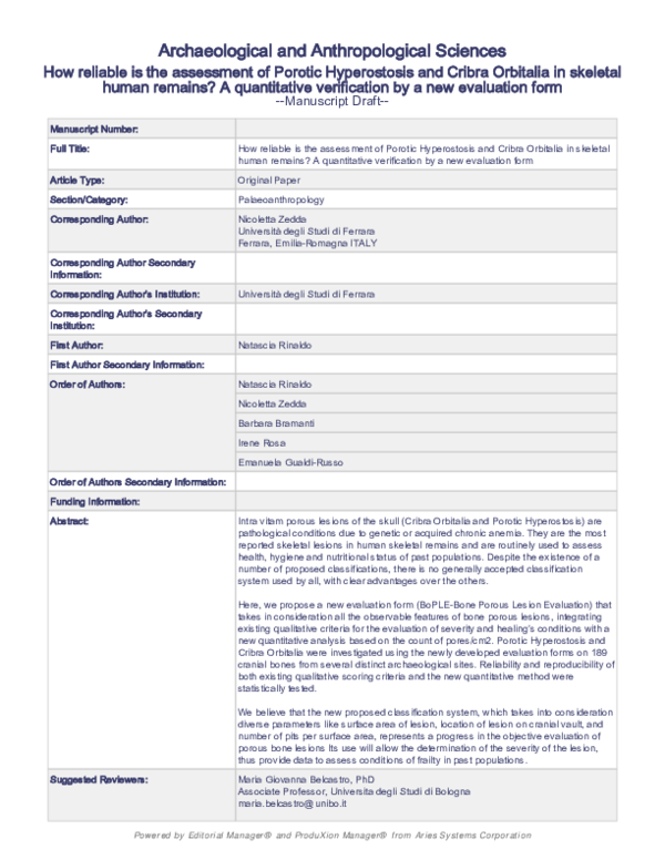 (PDF) How reliable is the assessment of Porotic Hyperostosis and Cribra ...