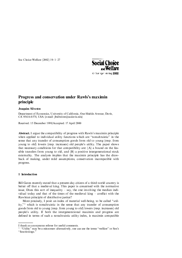 (PDF) Progress and conservation under Rawls's maximin principle ...