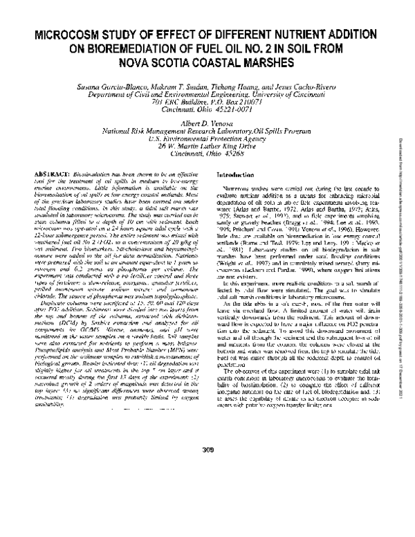 (PDF) Microcosm Study of Effect of Different Nutrient Addition on Bioremediation of Fuel Oil No ...