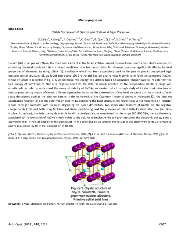 (PDF) A stable compound of helium and sodium at high pressure