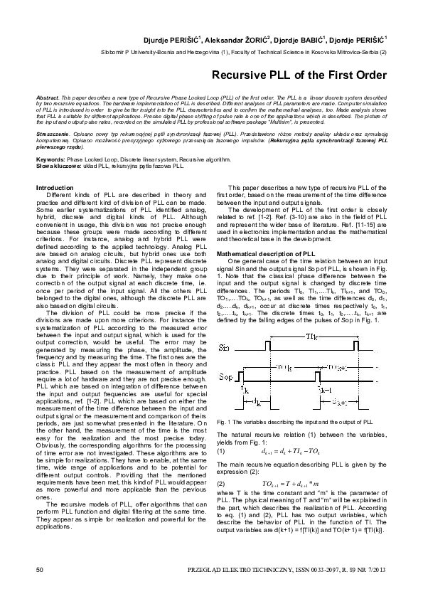 (PDF) Recursive PLL of the First Order