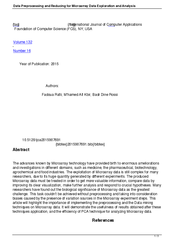 (PDF) Data Preprocessing and Reducing for Microarray Data Exploration and Analysis