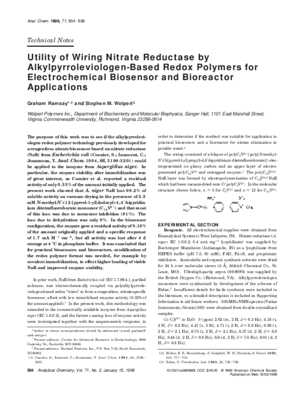 (PDF) Utility of Wiring Nitrate Reductase by Alkylpyrroleviologen-Based ...