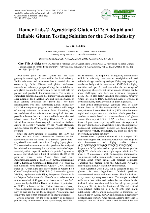 (PDF) Romer Labs® AgraStrip® Gluten G12: A Rapid and Reliable Gluten ...