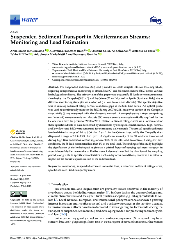 (PDF) Suspended Sediment Transport in Mediterranean Streams: Monitoring and Load Estimation