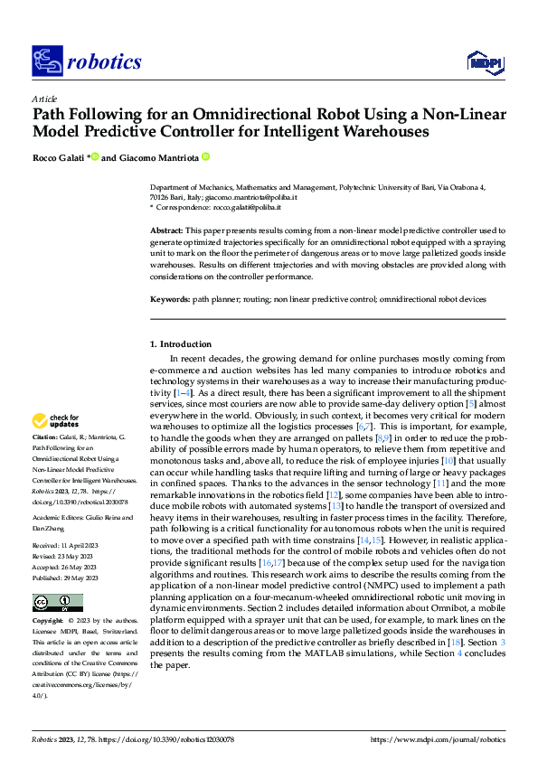 Pdf Path Following For An Omnidirectional Robot Using A Non Linear Model Predictive Controller