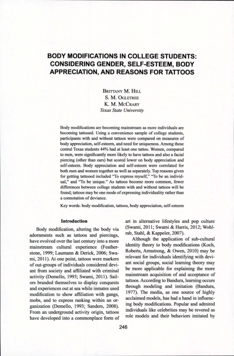 (PDF) Body Modifications in College Students: Considering Gender, Self ...