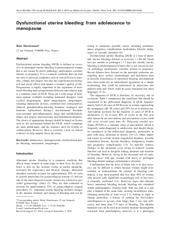 (PDF) Dysfunctional uterine bleeding: from adolescence to menopause