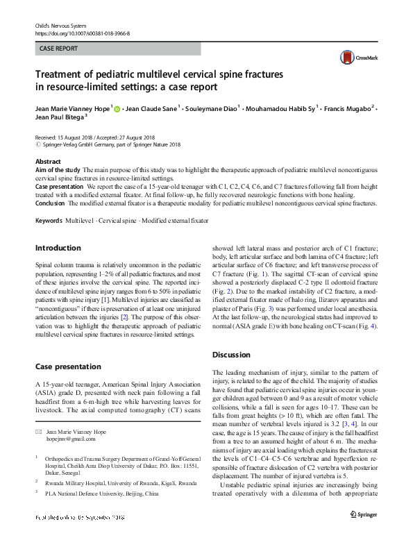 (PDF) Treatment of pediatric multilevel cervical spine fractures in resource-limited settings: a ...