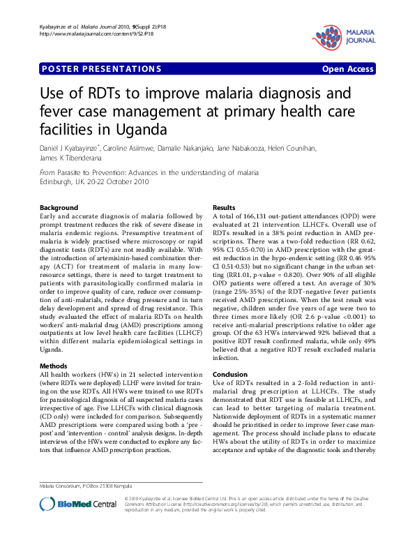 (PDF) Use of RDTs to improve malaria diagnosis and fever case management at primary health care ...