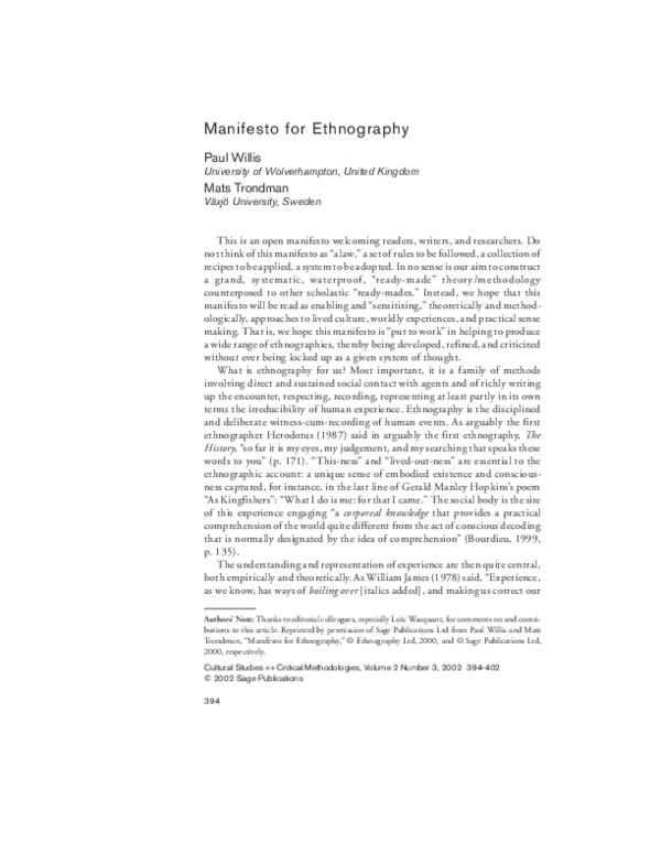 (PDF) Manifesto for Ethnography