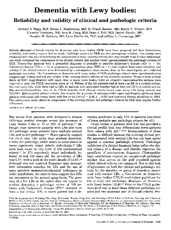 (PDF) Dementia with Lewy bodies: Reliability and validity of clinical ...