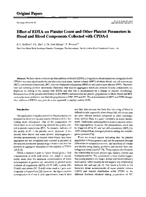 (PDF) Effect of EDTA on Platelet Count and Other Platelet Parameters in ...