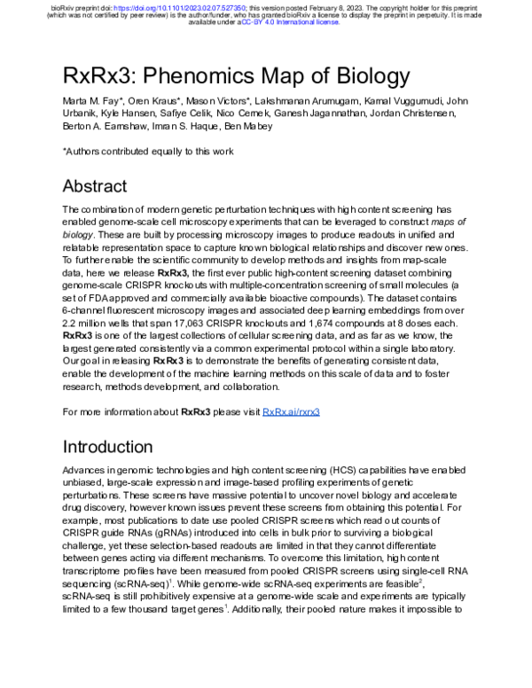 (PDF) RxRx3: Phenomics Map of Biology