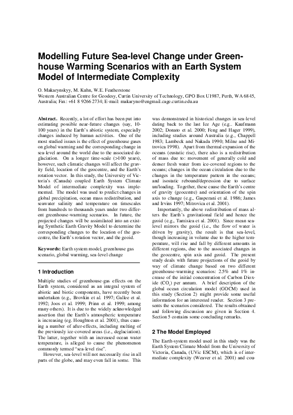 (PDF) Modelling Future Sea-level Change under Green-house Warming Scenarios with an Earth System ...