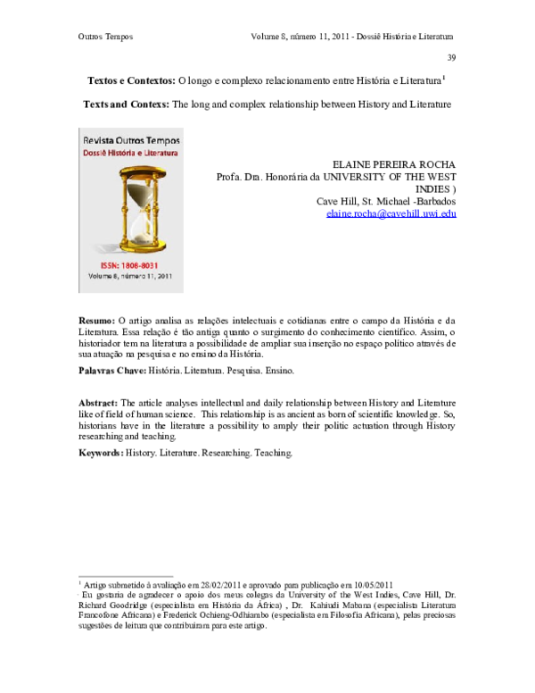 (PDF) Textos e Contextos: O longo e complexo relacionamento entre História e Literatura