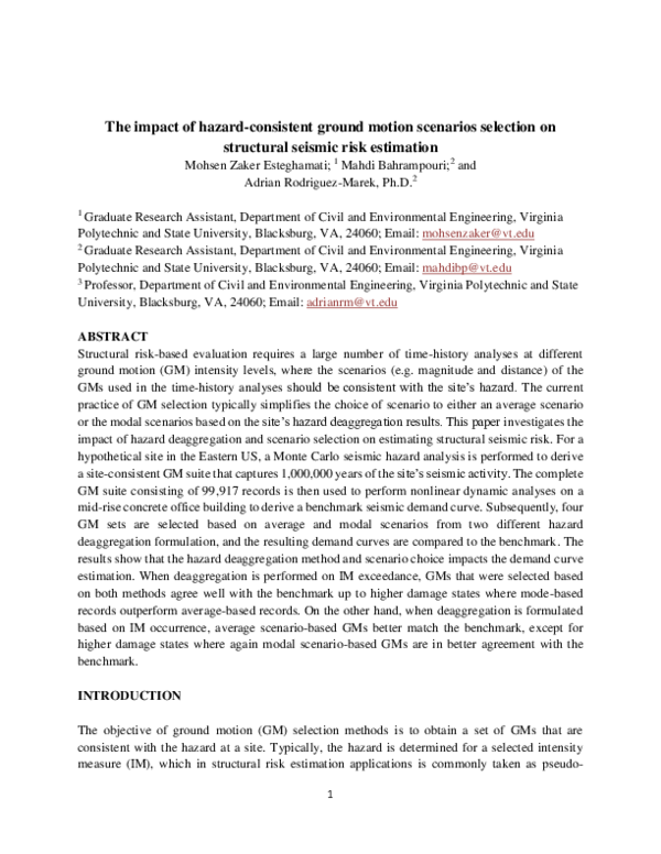 (PDF) The Impact of Hazard-Consistent Ground Motion Scenarios Selection on Structural Seismic ...