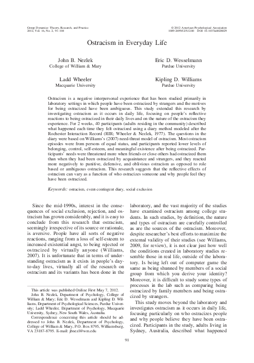 (PDF) Ostracism in everyday life