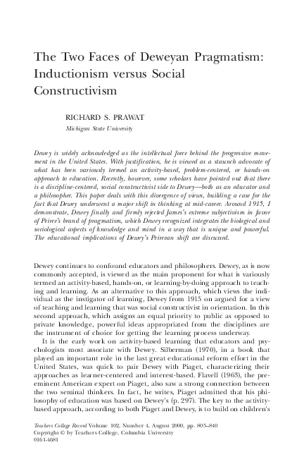(PDF) The Two Faces of Deweyan Pragmatism: Inductionism versus Social ...