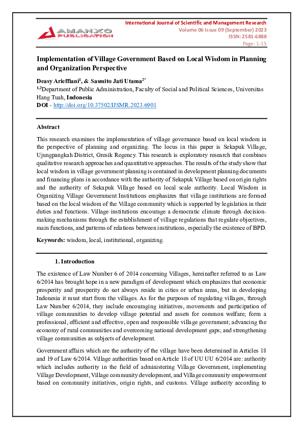 (PDF) Implementation of Village Government Based on Local Wisdom in ...
