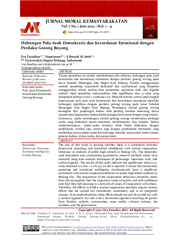 (PDF) Hubungan Pola Asuh Demokratis dan Kecerdasan Emosional dengan ...