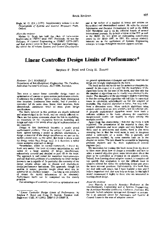 (PDF) Linear controller design limits of performance