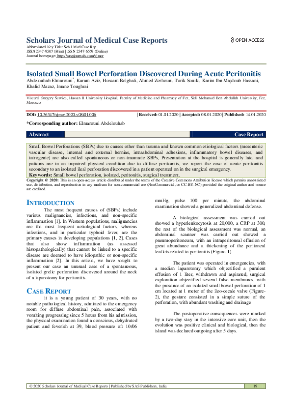 (PDF) Isolated Small Bowel Perforation Discovered During Acute Peritonitis