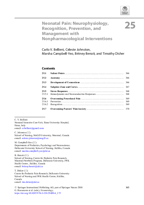 (PDF) Neonatal Pain: Neurophysiology, Recognition, Prevention, and Management with Non ...