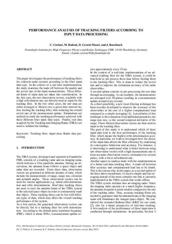 (PDF) Performance analysis of tracking filters according to input data processing