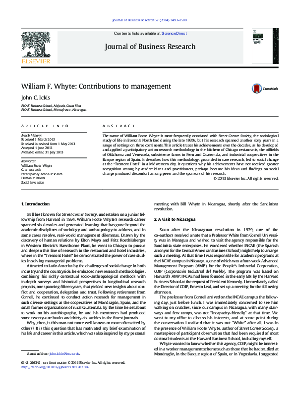 (PDF) William F. Whyte: Contributions to management