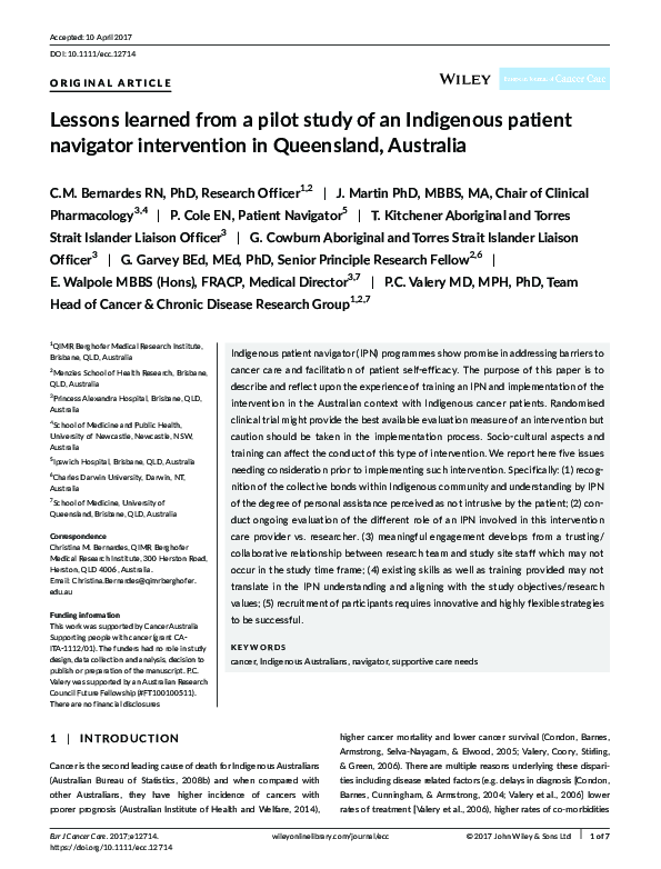 (PDF) Lessons learned from a pilot study of an Indigenous patient ...