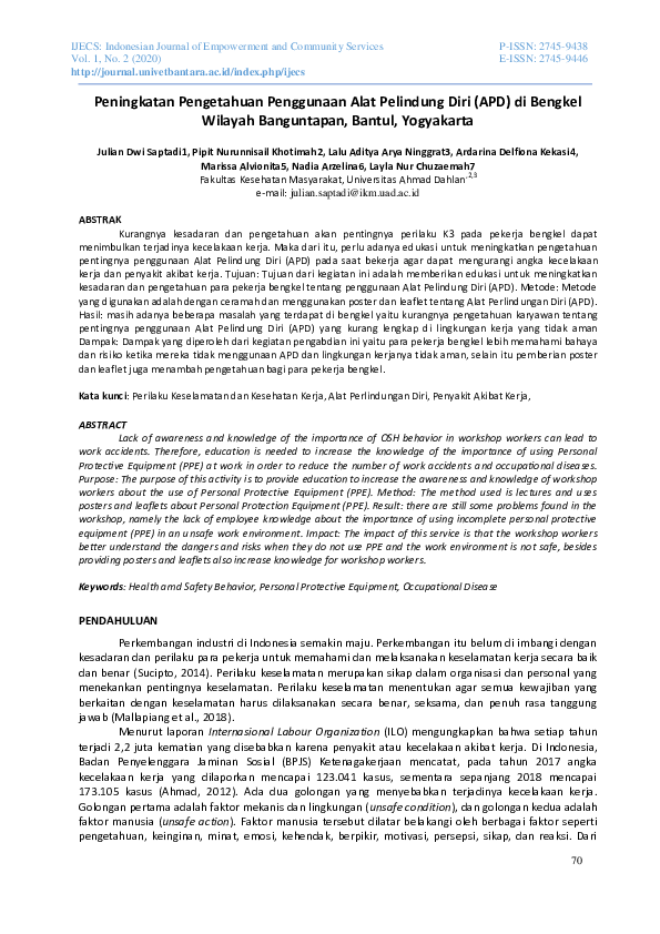 (PDF) Peningkatan Pengetahuan Penggunaan Alat Pelindung Diri (APD) di ...