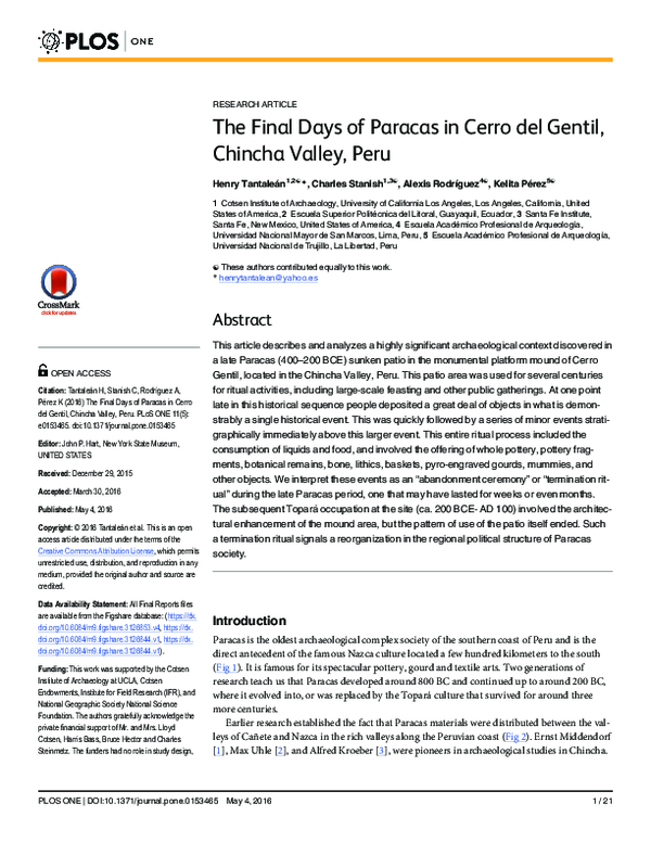 (PDF) The Final Days of Paracas in Cerro del Gentil, Chincha Valley, Peru